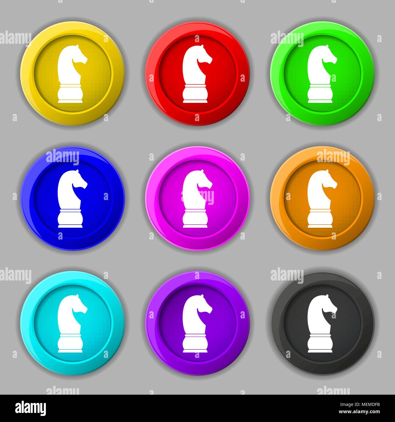 Chess knight icon sign. symbol on nine round colourful buttons. Vector ...