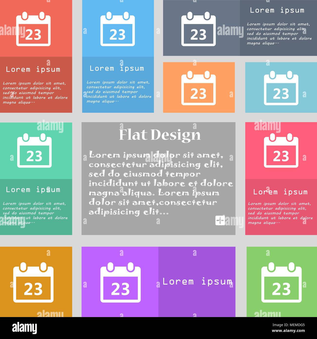 calendar page icon sign. Set of multicolored buttons with space for ...