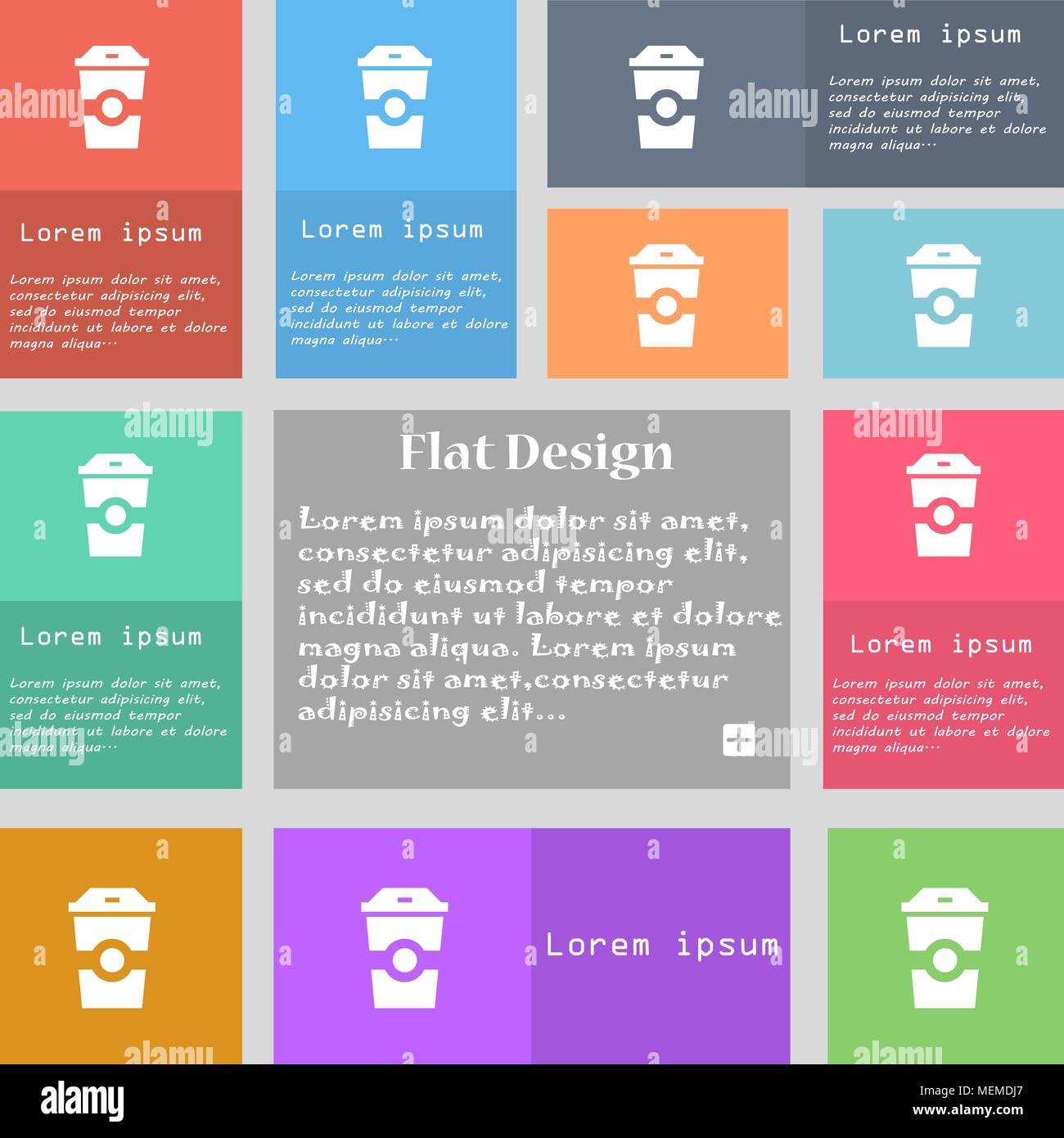 Breakfast, Coffee icon sign. Set of multicolored buttons with space for ...