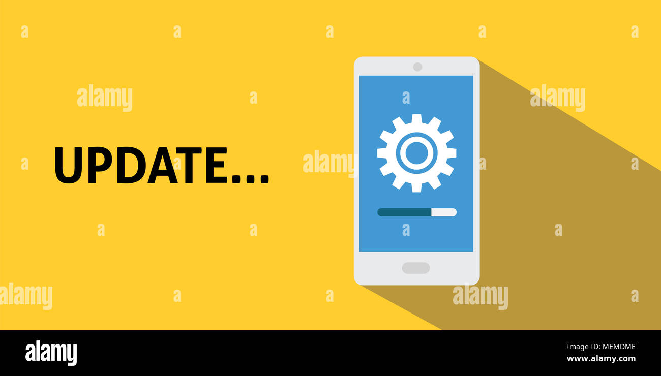 smartphone update process with gearbox progress and loading bar with flat long shadow vector ...