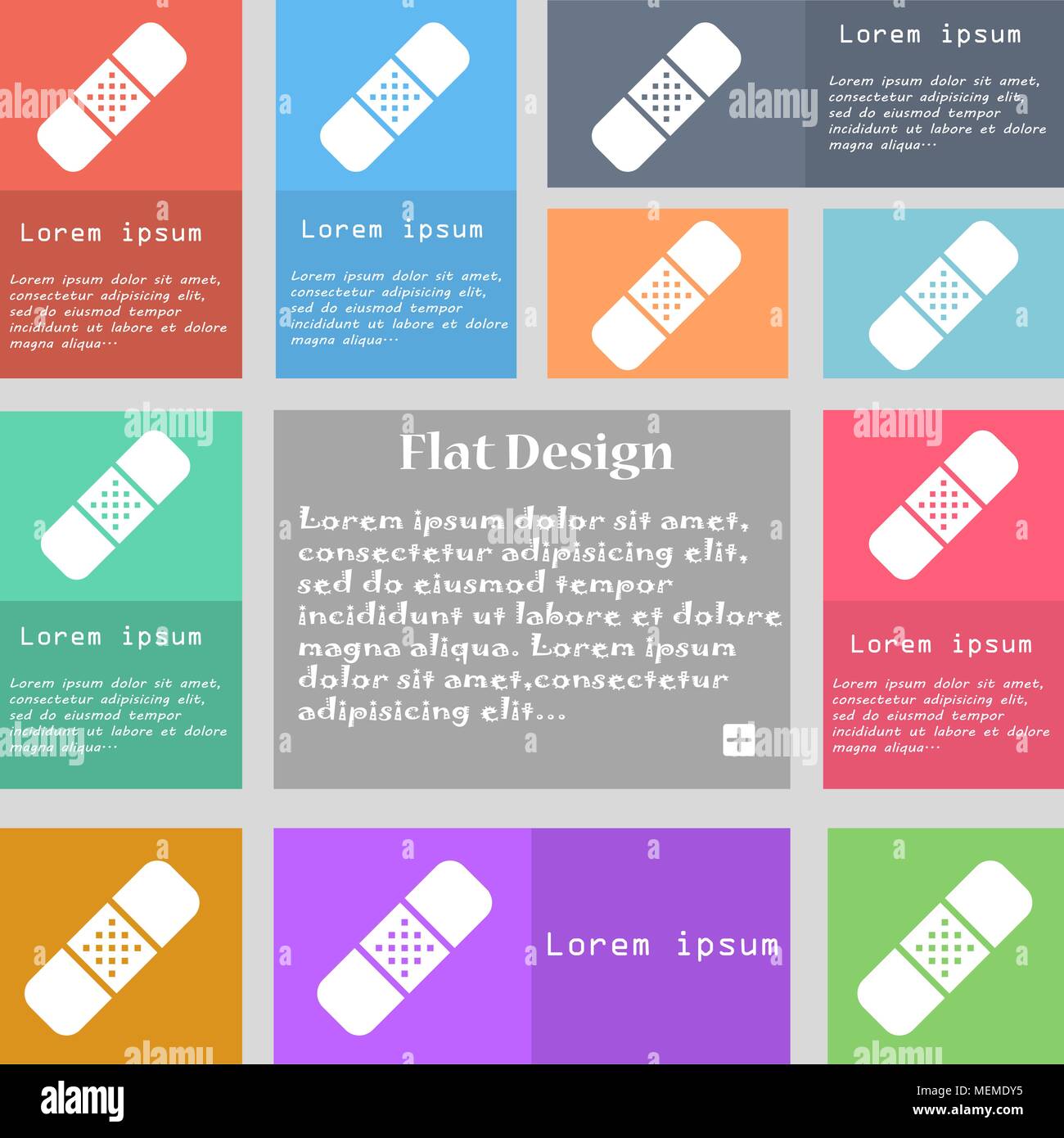 Plaster icon sign. Set of multicolored buttons with space for text ...