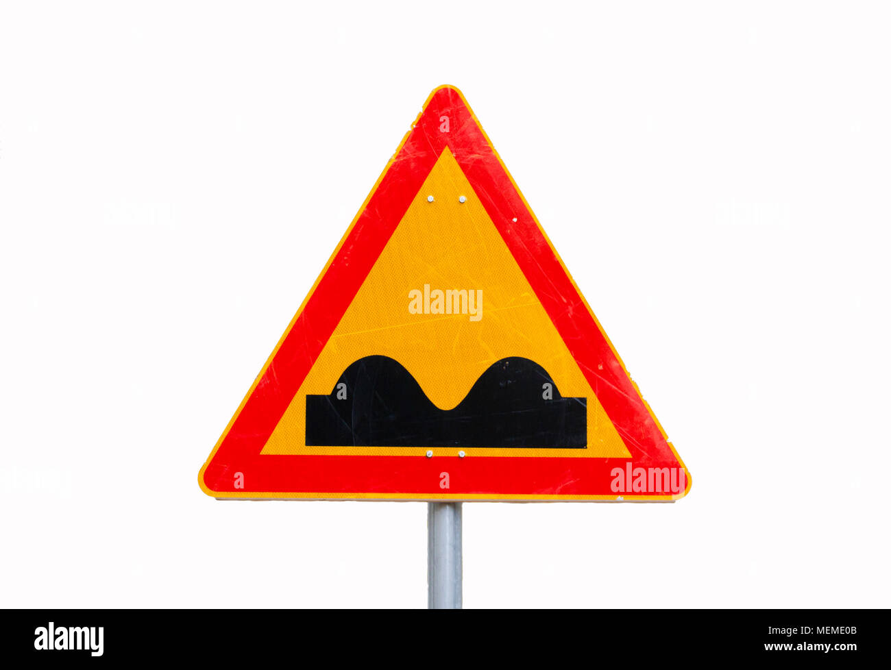 Uneven Road Sign With Pole, isolated on white Stock Photo - Alamy