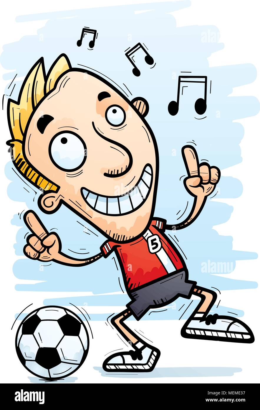 A cartoon illustration of a man soccer player dancing Stock Vector ...