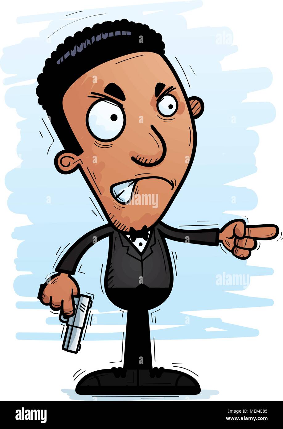 A cartoon illustration of a black spy looking angry and pointing Stock ...