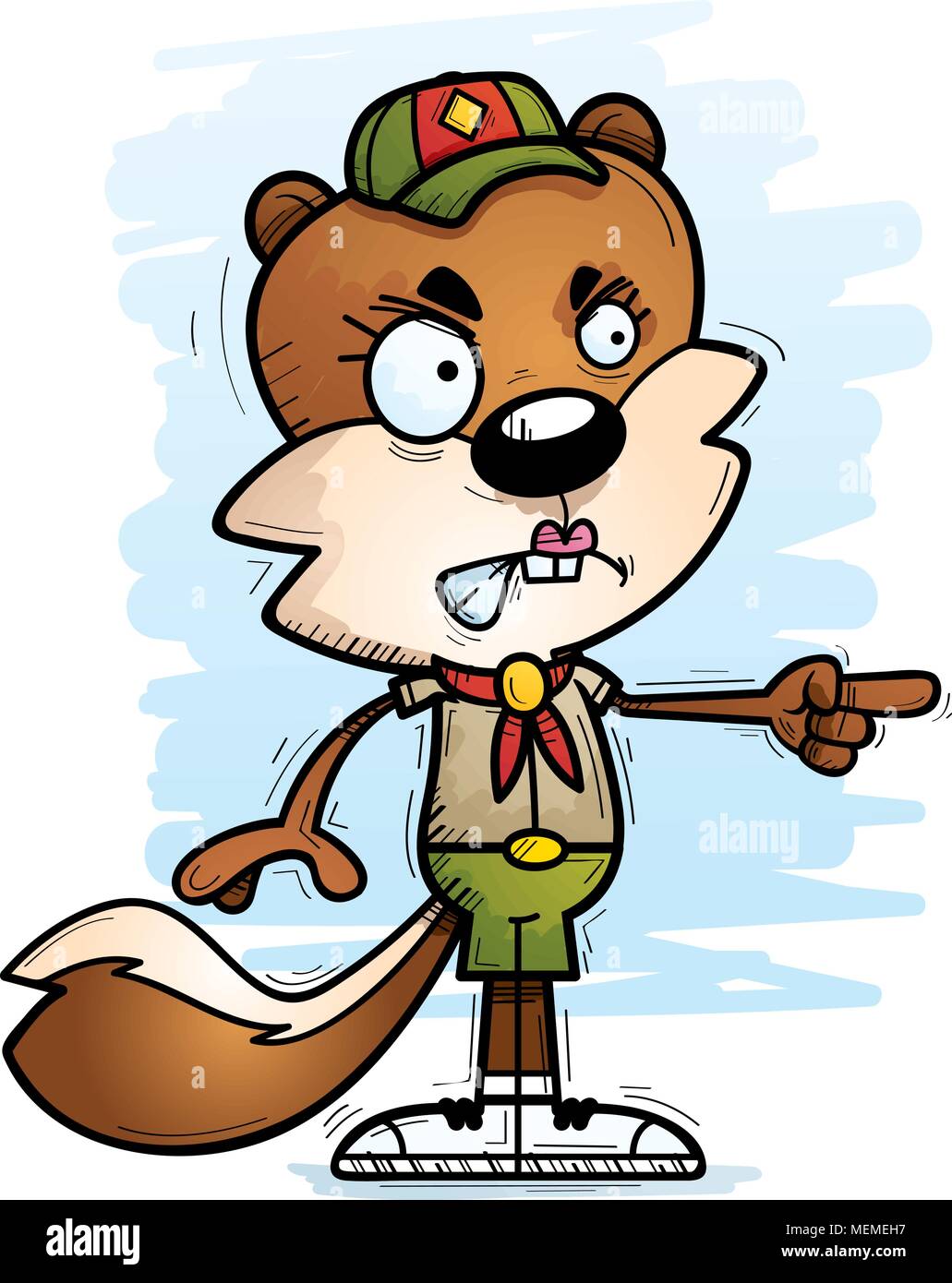A cartoon illustration of a female squirrel scout looking angry and ...