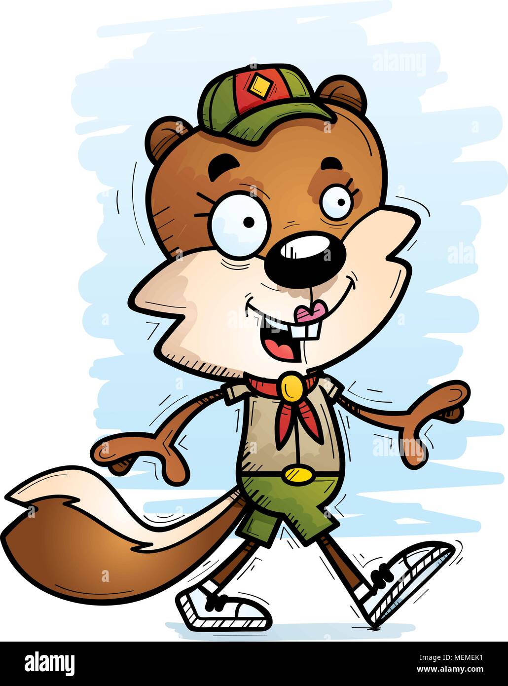 A cartoon illustration of a female squirrel scout walking Stock Vector ...