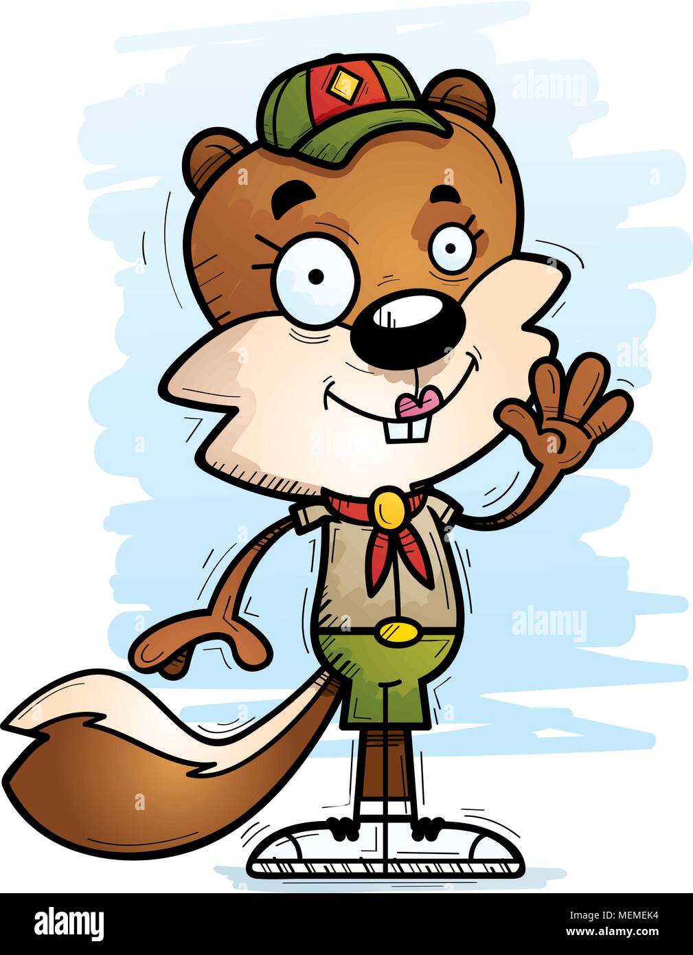 A cartoon illustration of a female squirrel scout waving Stock Vector ...