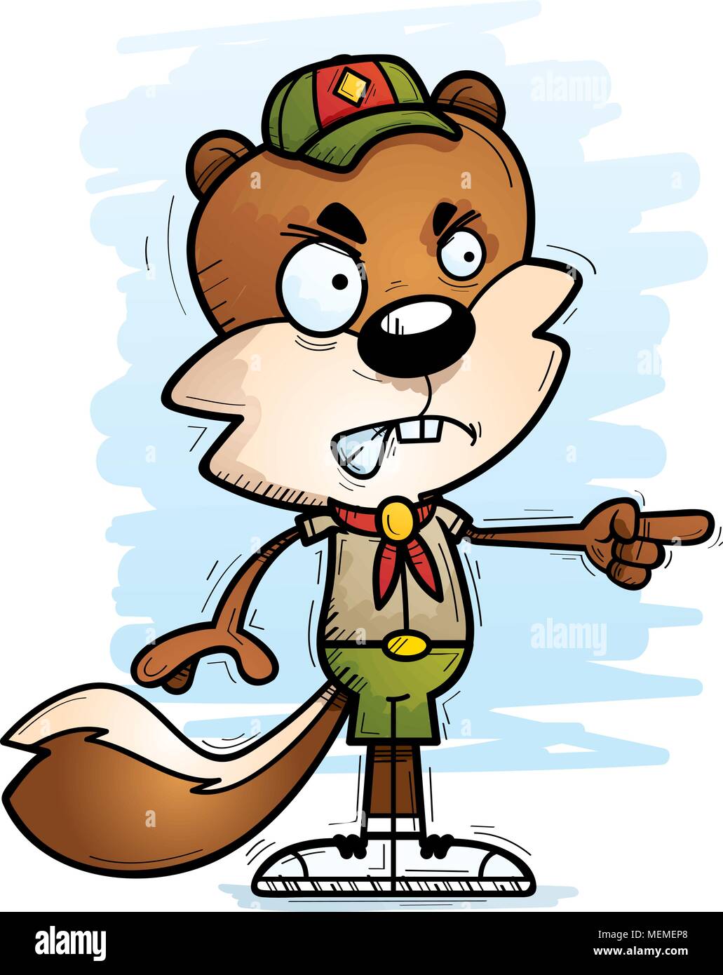 A cartoon illustration of a male squirrel scout looking angry and ...