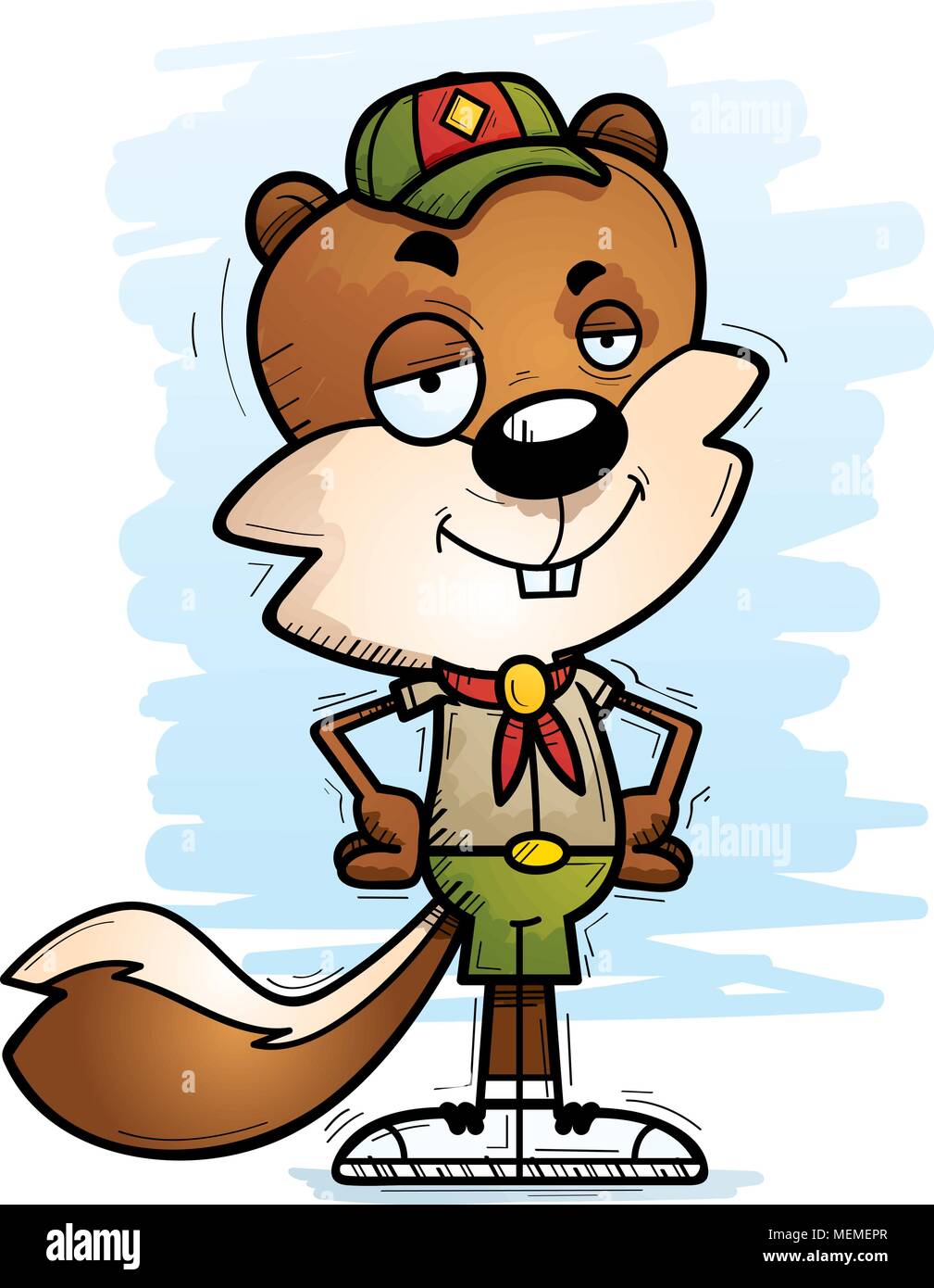 A cartoon illustration of a male squirrel scout looking confident Stock ...