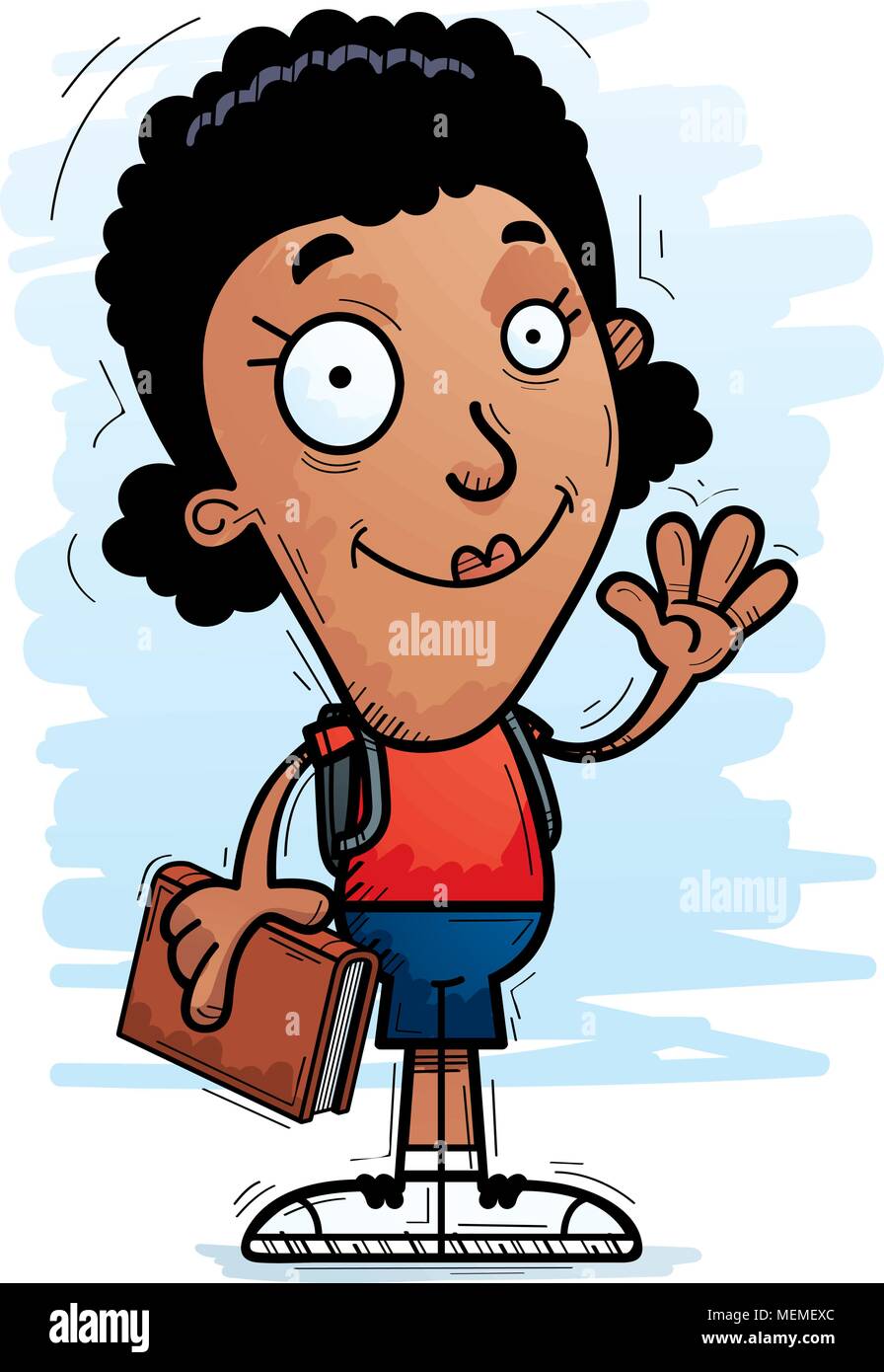 A cartoon illustration of a black woman student waving Stock Vector ...