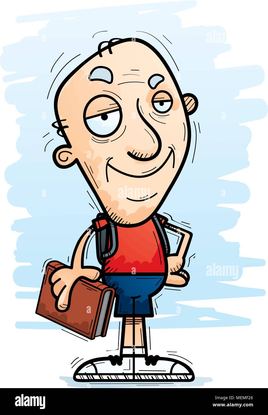 A cartoon illustration of a senior citizen man student looking ...