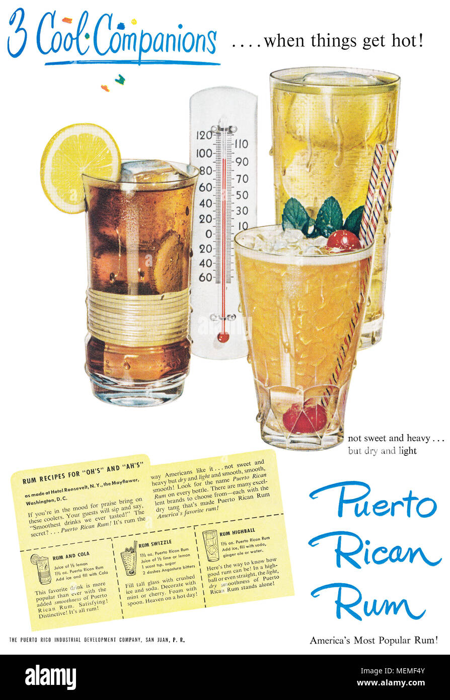 1949 U.S. advertisement for Puerto Rican rum Stock Photo - Alamy