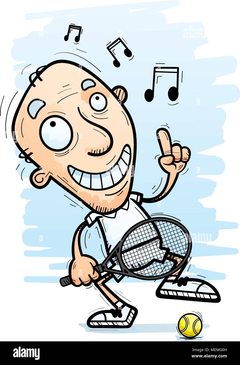 A cartoon illustration of a senior citizen man tennis player dancing ...