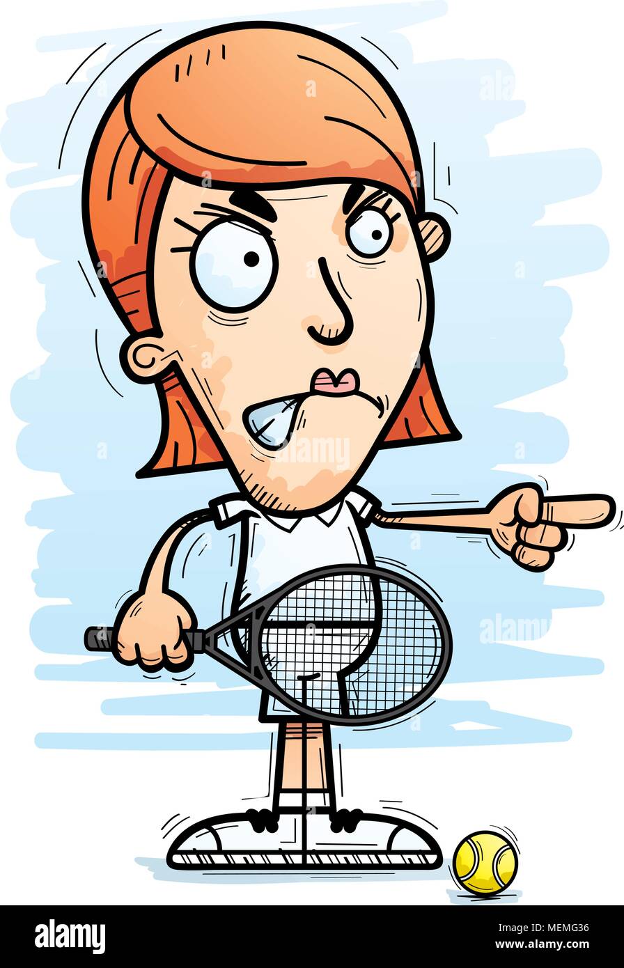 A cartoon illustration of a woman tennis player looking angry and pointing Stock Vector Image ...