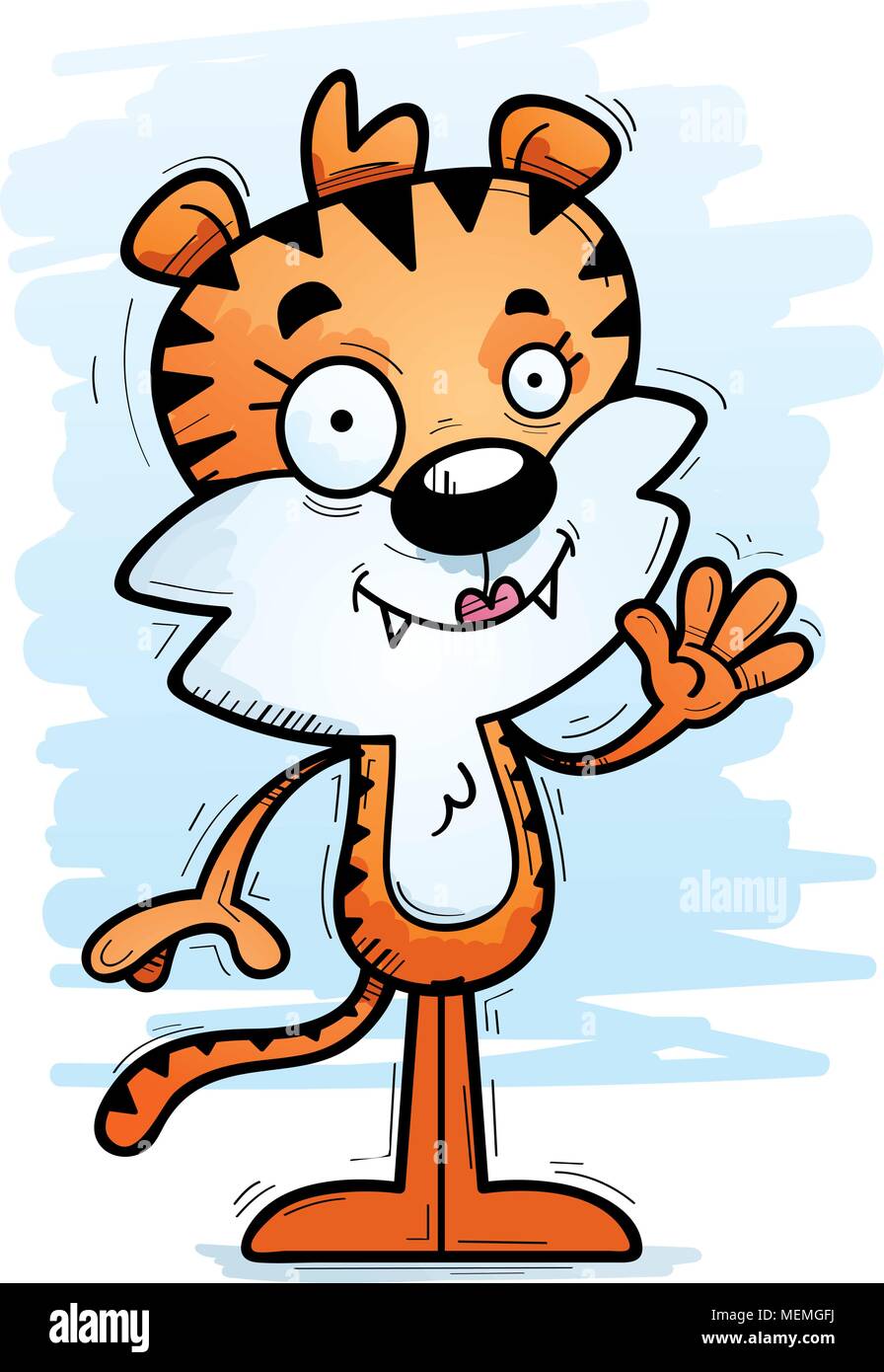 A cartoon illustration of a female tiger waving Stock Vector Image ...