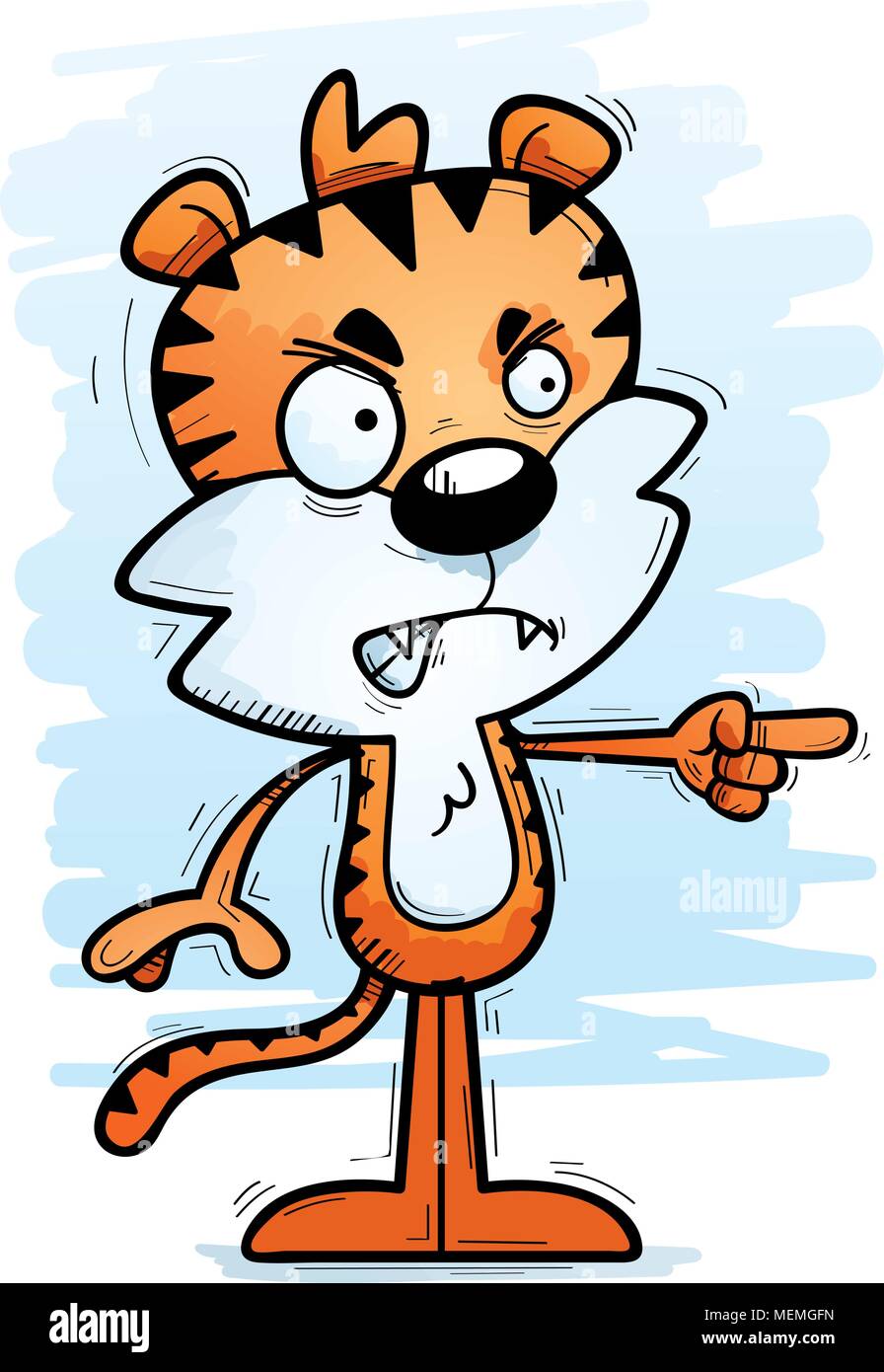 A cartoon illustration of a male tiger looking angry and pointing Stock ...