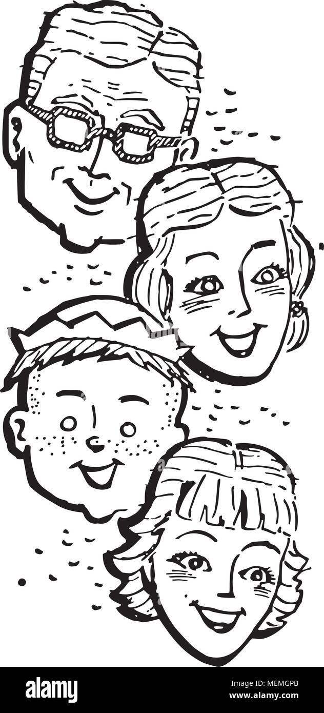 Family Of Four - Retro Clipart Illustration Stock Vector Image & Art ...