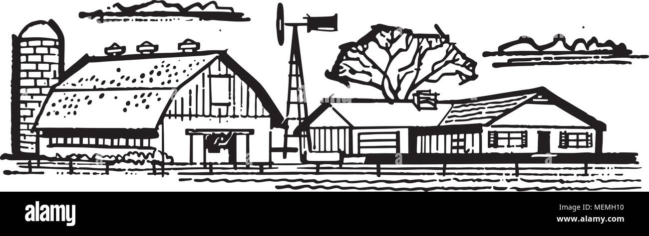 Old Farmhouse With Barn Clip Art Watercolor Old Rustic Red Barn