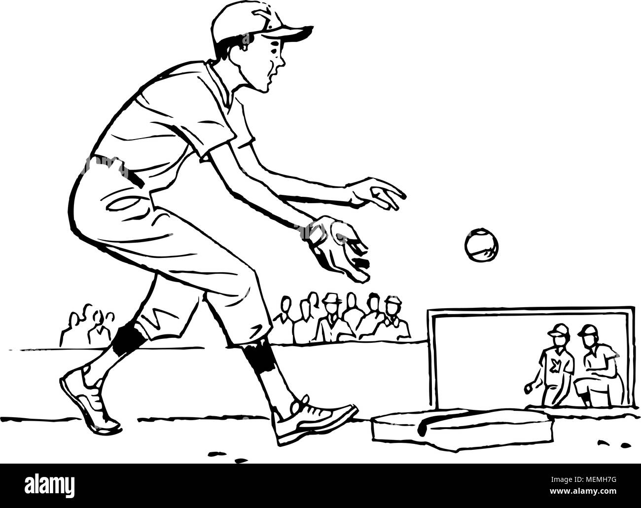 Fielding A Grounder - Retro Clipart Illustration Stock Vector Image ...