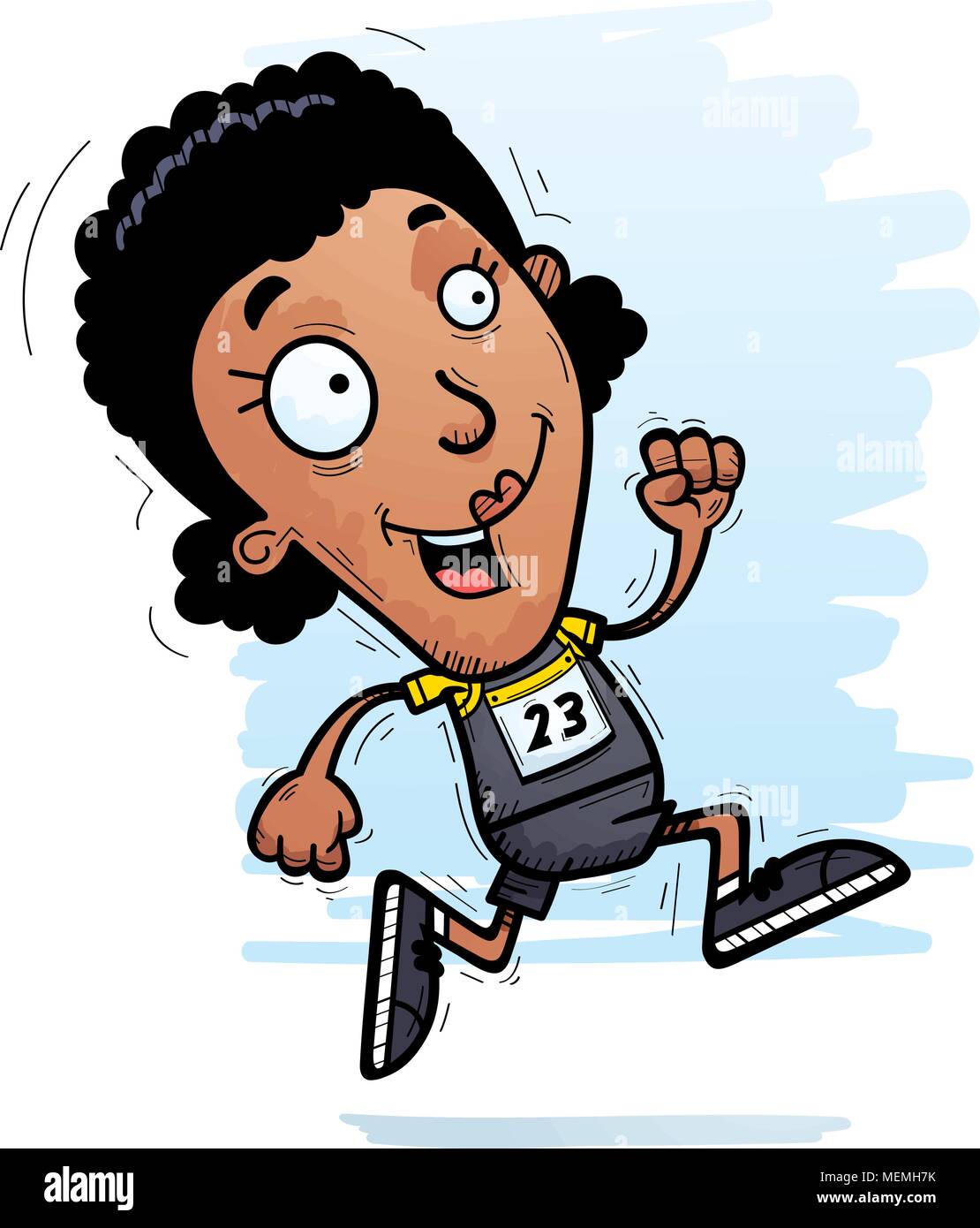 A cartoon illustration of a black woman track and field athlete running ...