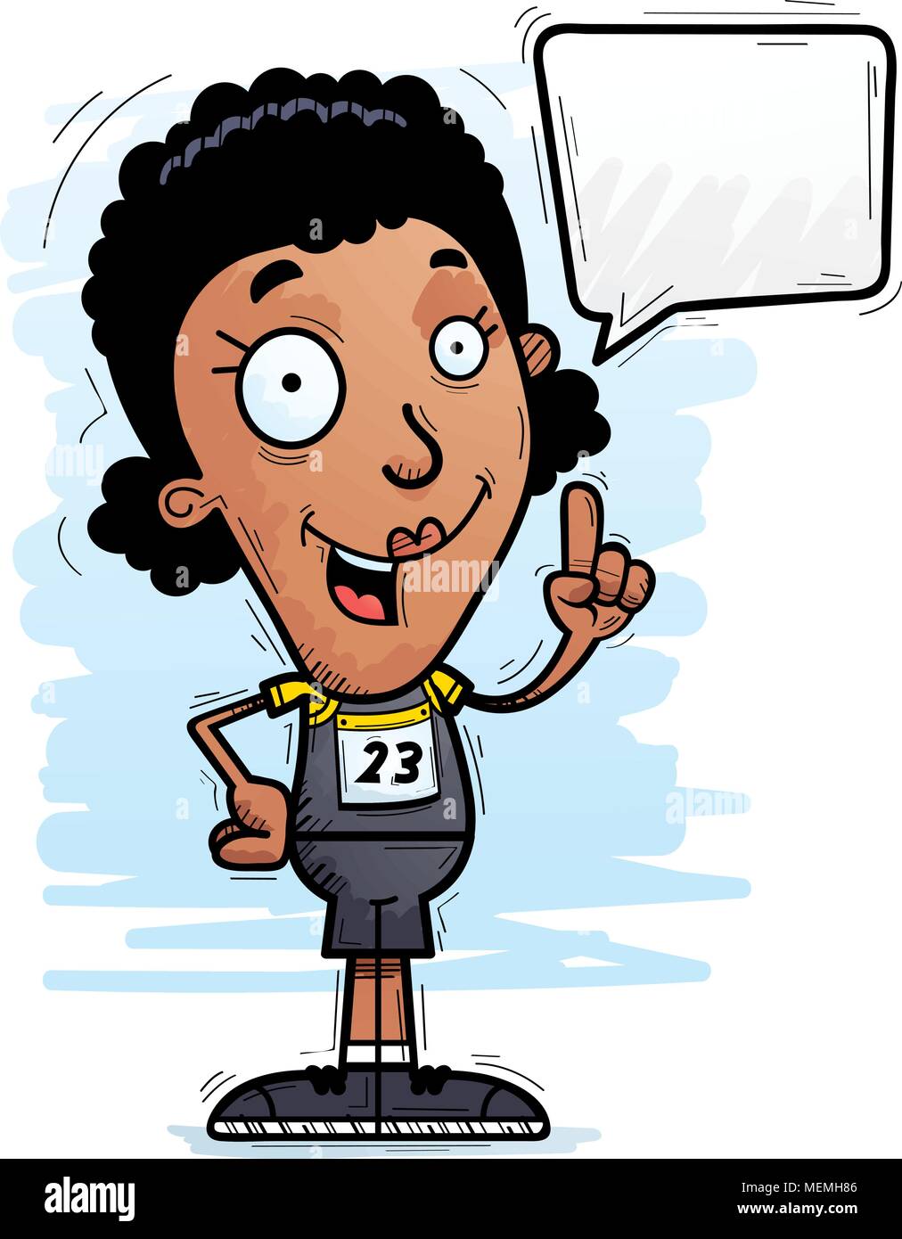 A cartoon illustration of a black woman track and field athlete talking ...