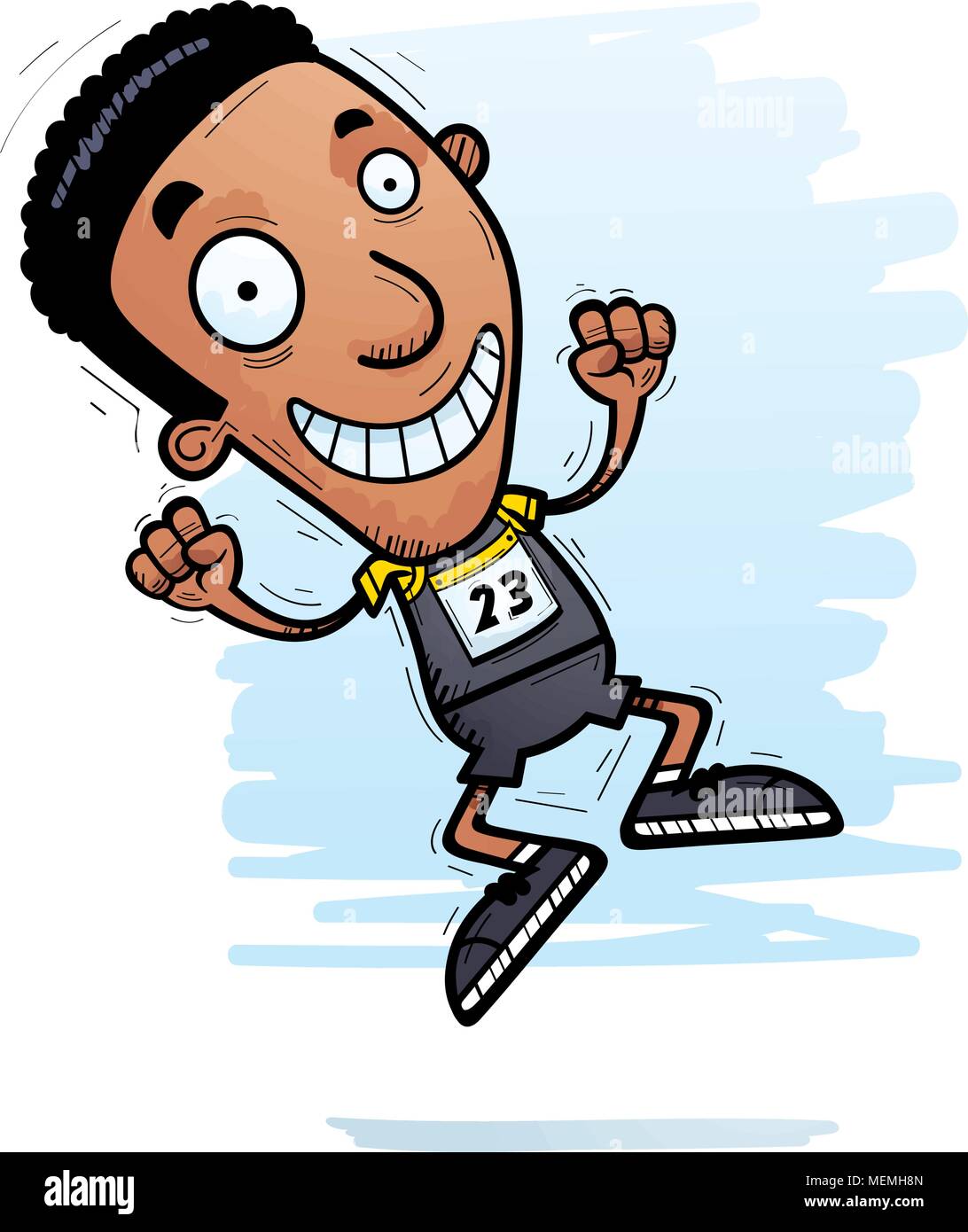 A cartoon illustration of a black man track and field athlete jumping ...