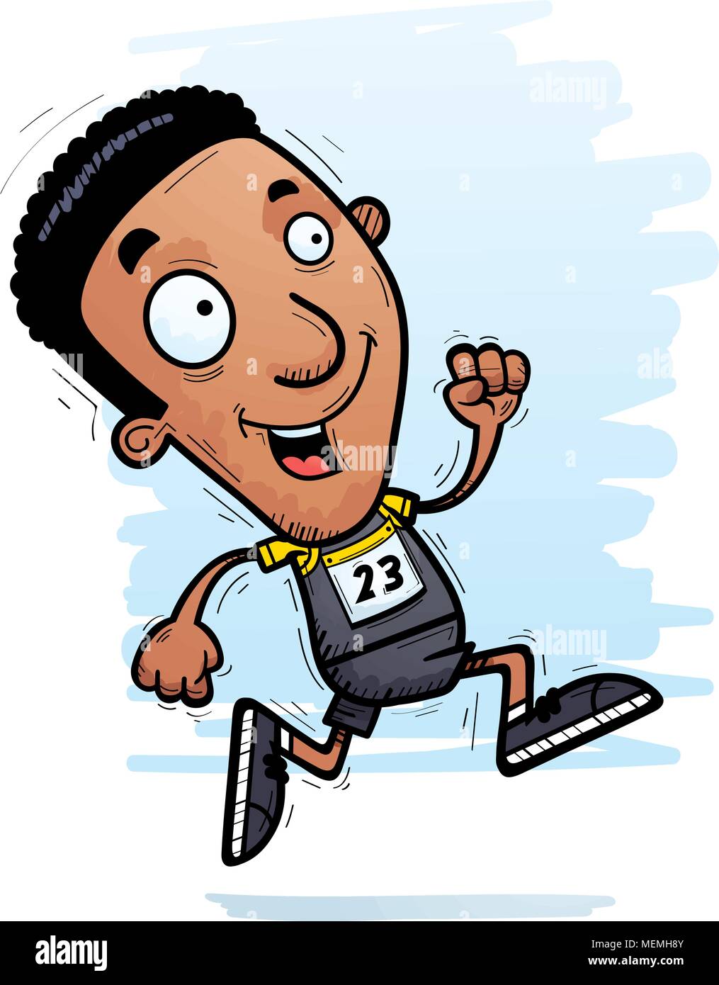 A cartoon illustration of a black man track and field athlete running ...