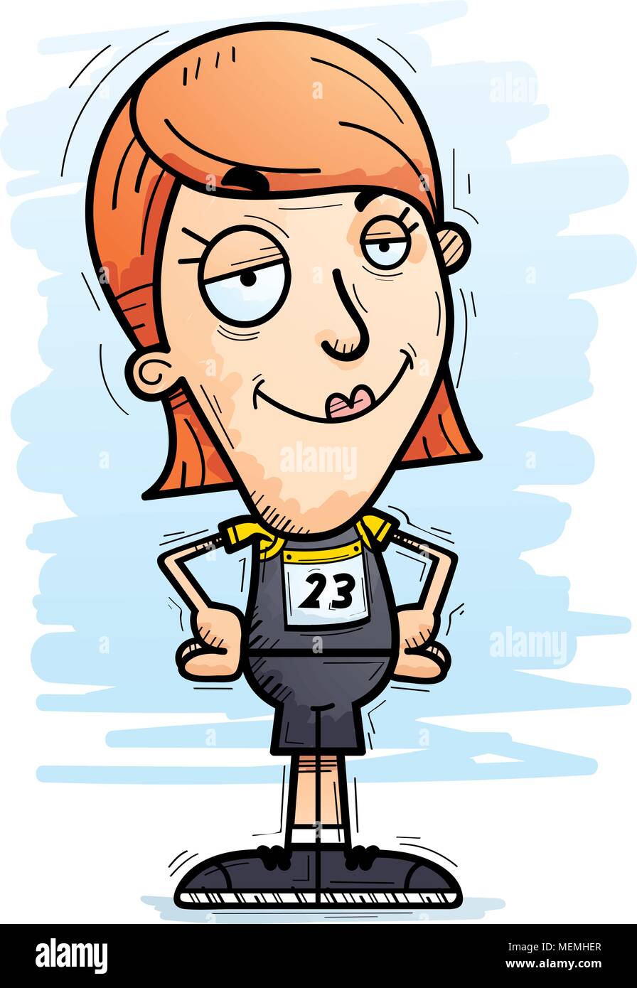 A cartoon illustration of a woman track and field athlete looking ...