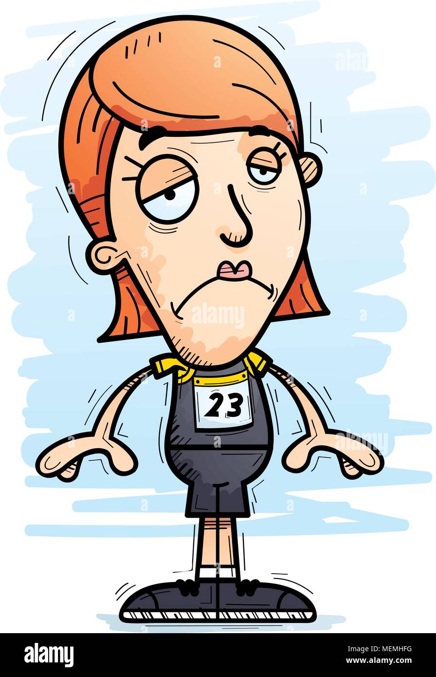 A cartoon illustration of a woman track and field athlete looking sad ...