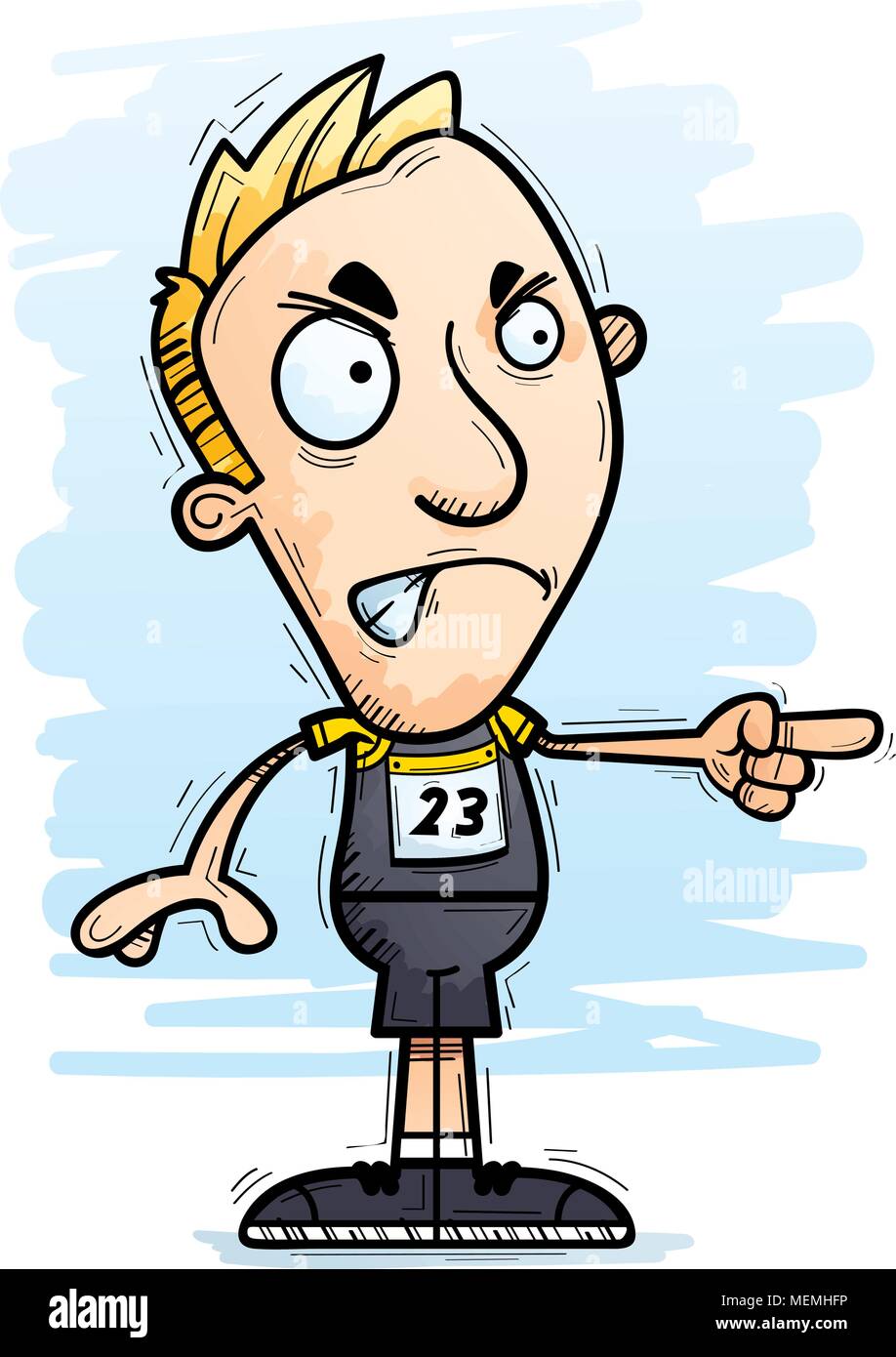 A cartoon illustration of a man track and field athlete looking angry ...