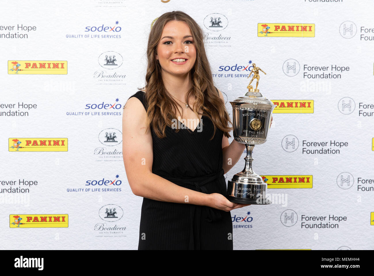 Lauren Hemp poses with the PFA Young Female Player Of The Year Award ...