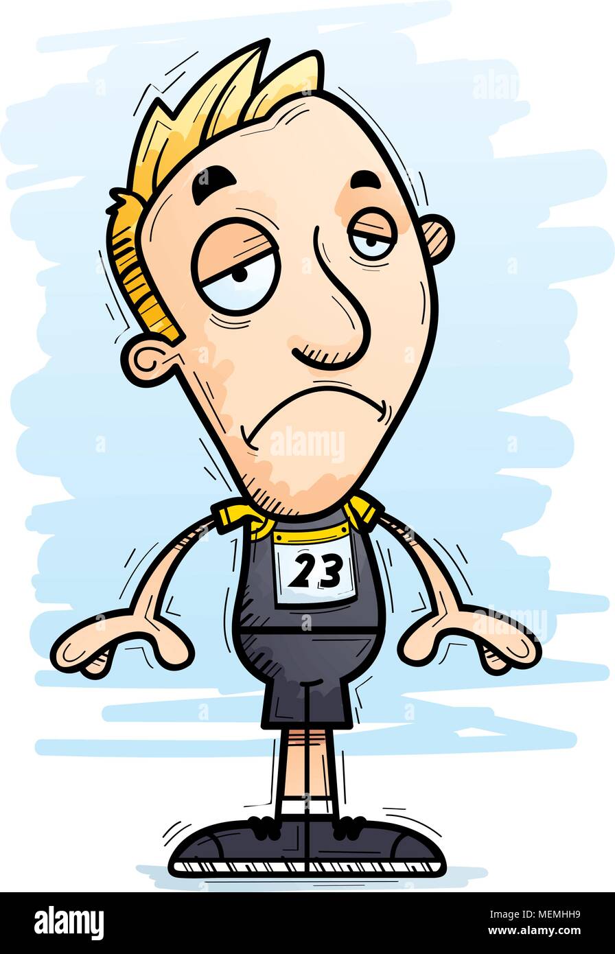 A cartoon illustration of a man track and field athlete looking sad ...
