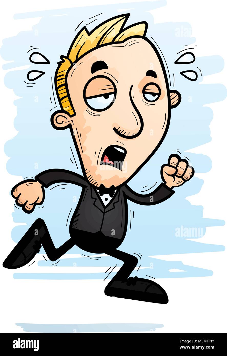 A cartoon illustration of a groom running and looking exhausted Stock ...