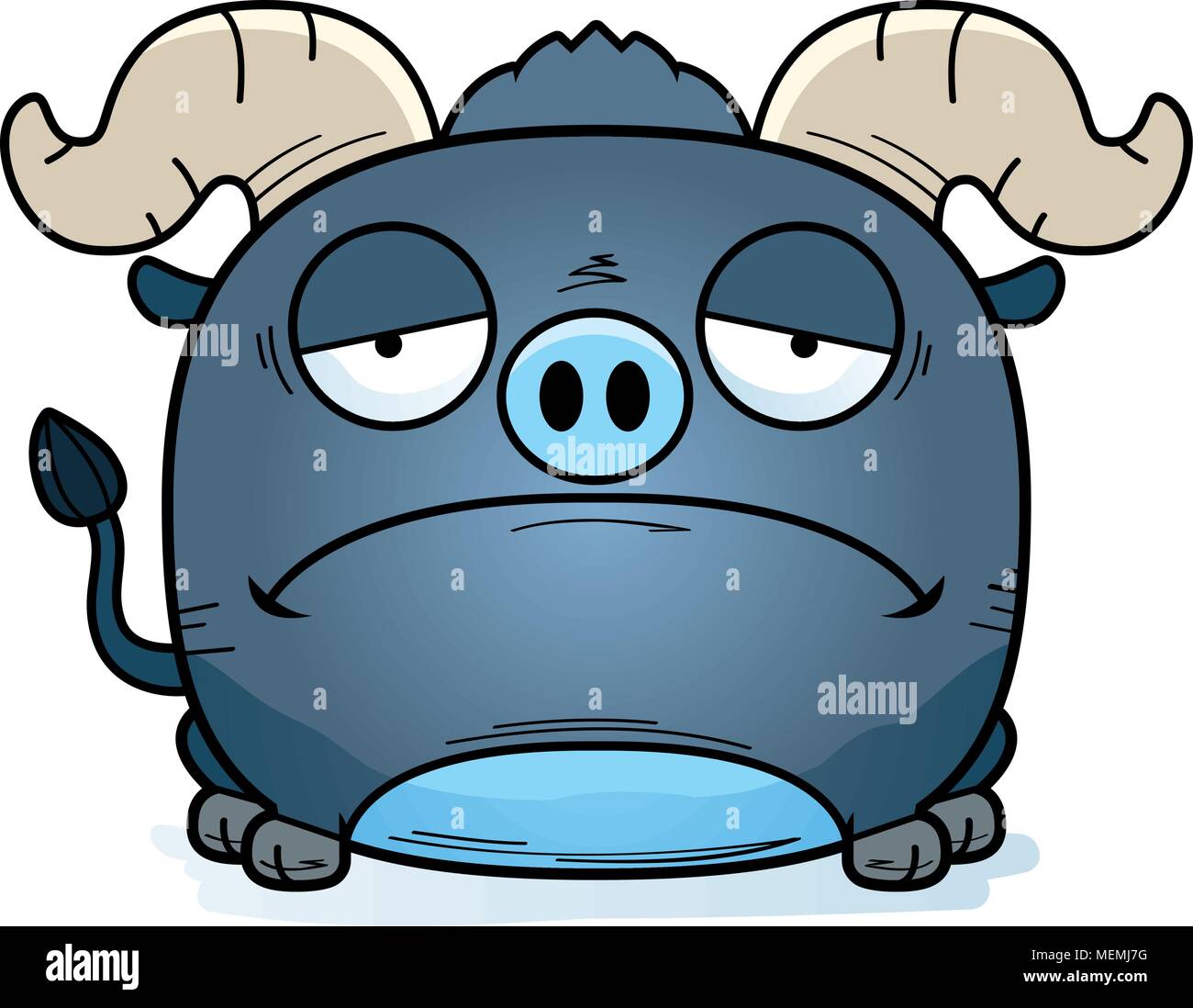 A cartoon illustration of a little blue ox with a sad expression Stock ...