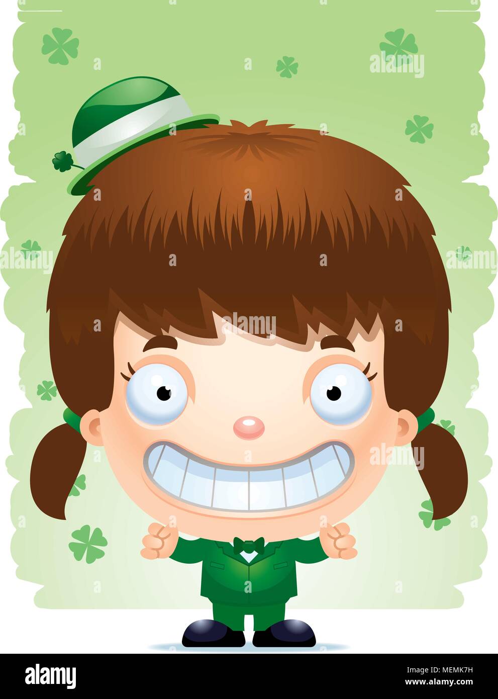 A cartoon illustration of a girl leprechaun standing and smiling Stock ...