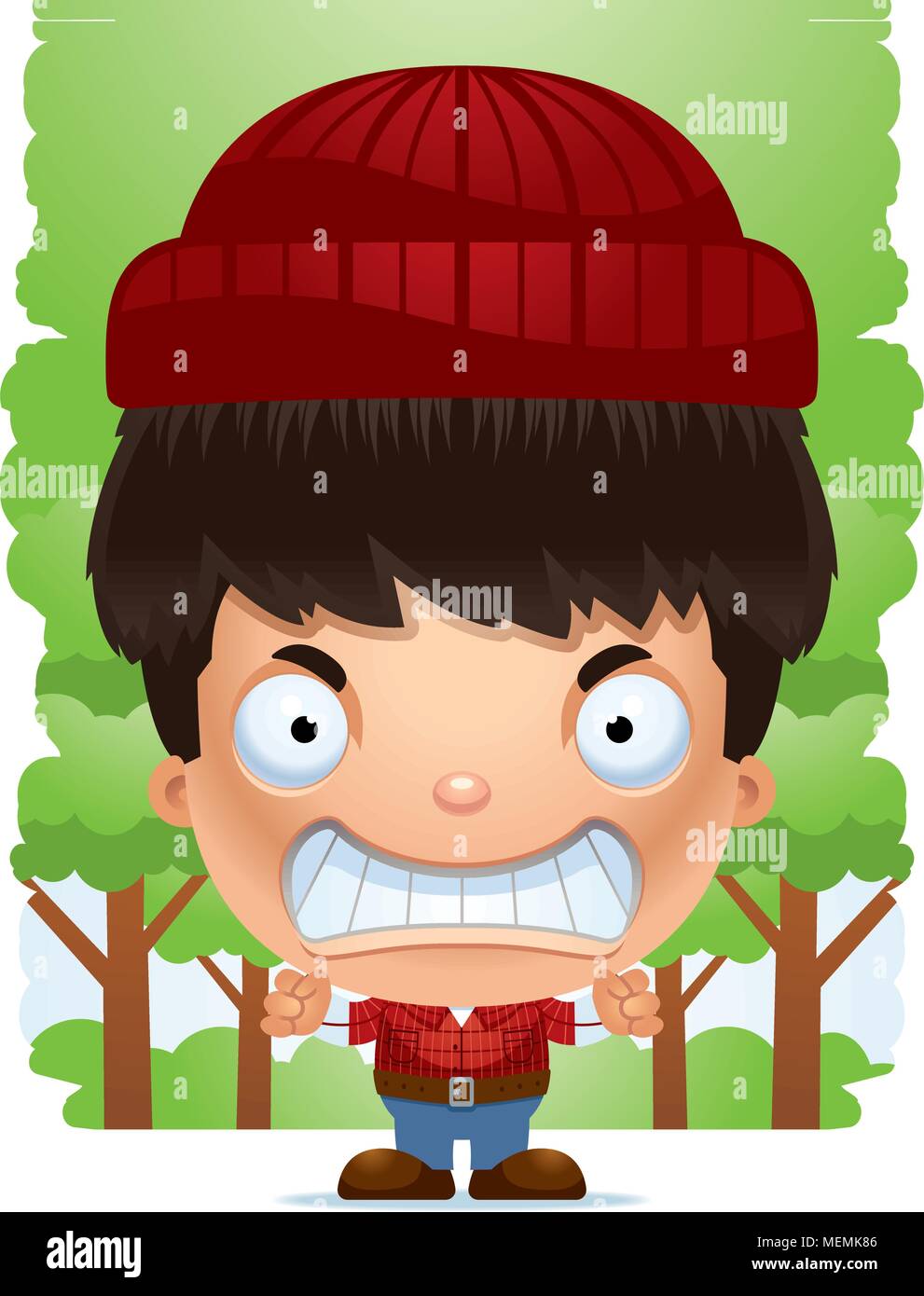 A cartoon illustration of a boy lumberjack looking angry Stock Vector ...
