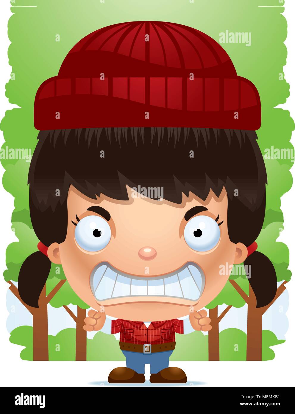 A cartoon illustration of a girl lumberjack looking angry Stock Vector ...