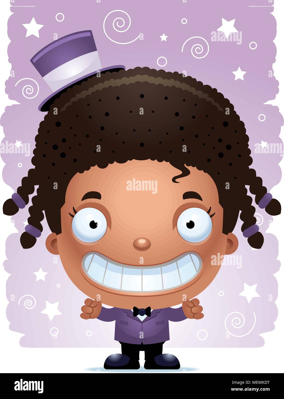 A cartoon illustration of a girl magician standing and smiling Stock ...