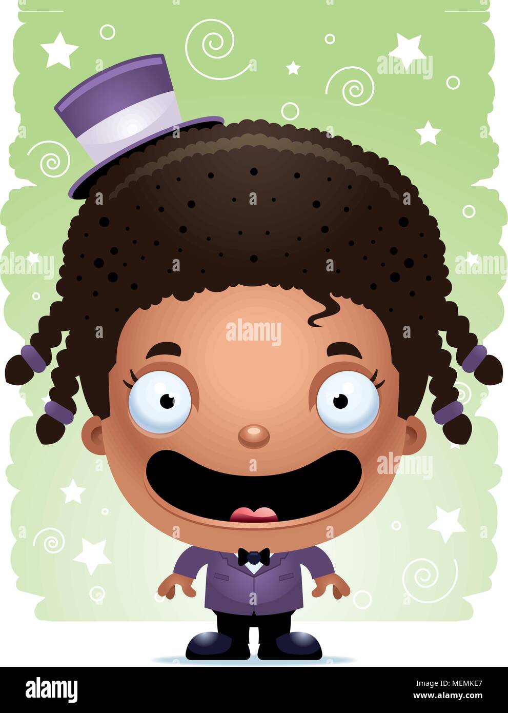 A cartoon illustration of a girl magician standing and smiling Stock ...