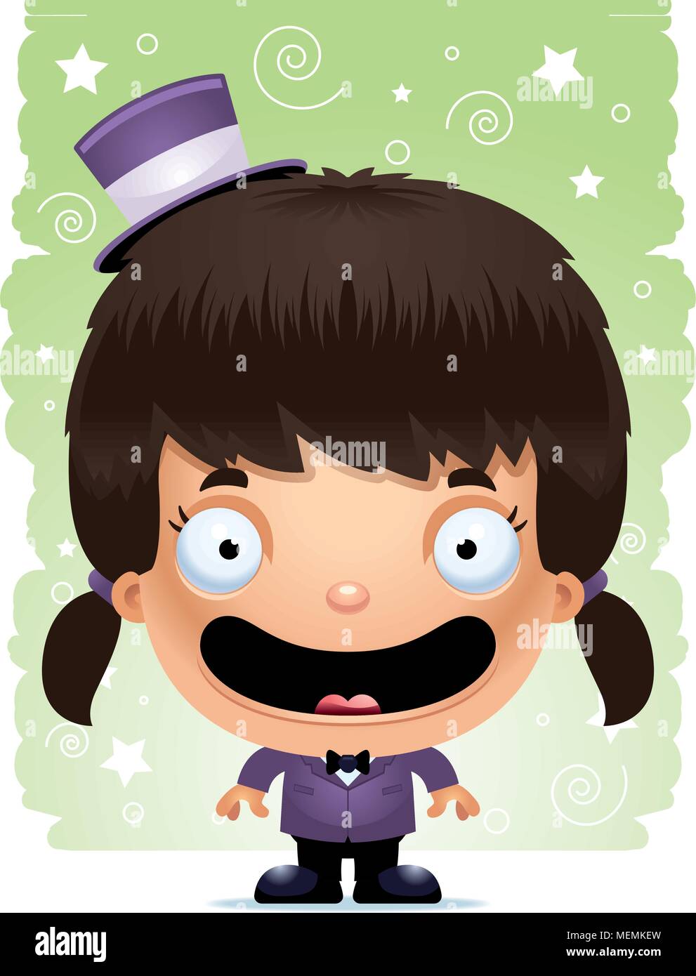 A cartoon illustration of a girl magician standing and smiling Stock ...
