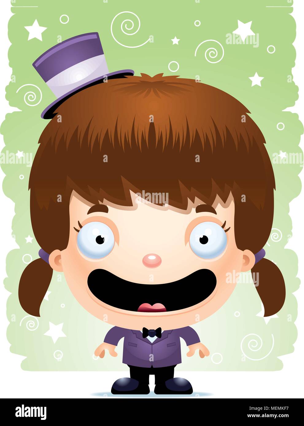 A cartoon illustration of a girl magician standing and smiling Stock ...