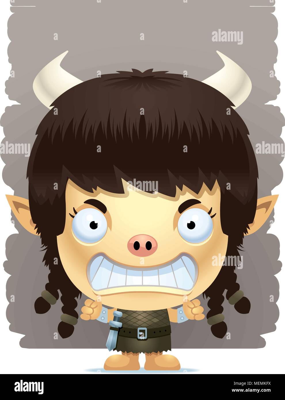 A cartoon illustration of a girl ogre with an angry expression Stock ...