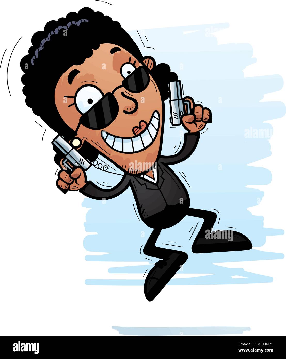 A Cartoon Illustration Of A Black Woman Secret Service Agent Jumping Stock Vector Image And Art