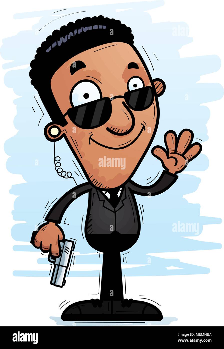 A cartoon illustration of a black man secret service agent waving Stock ...