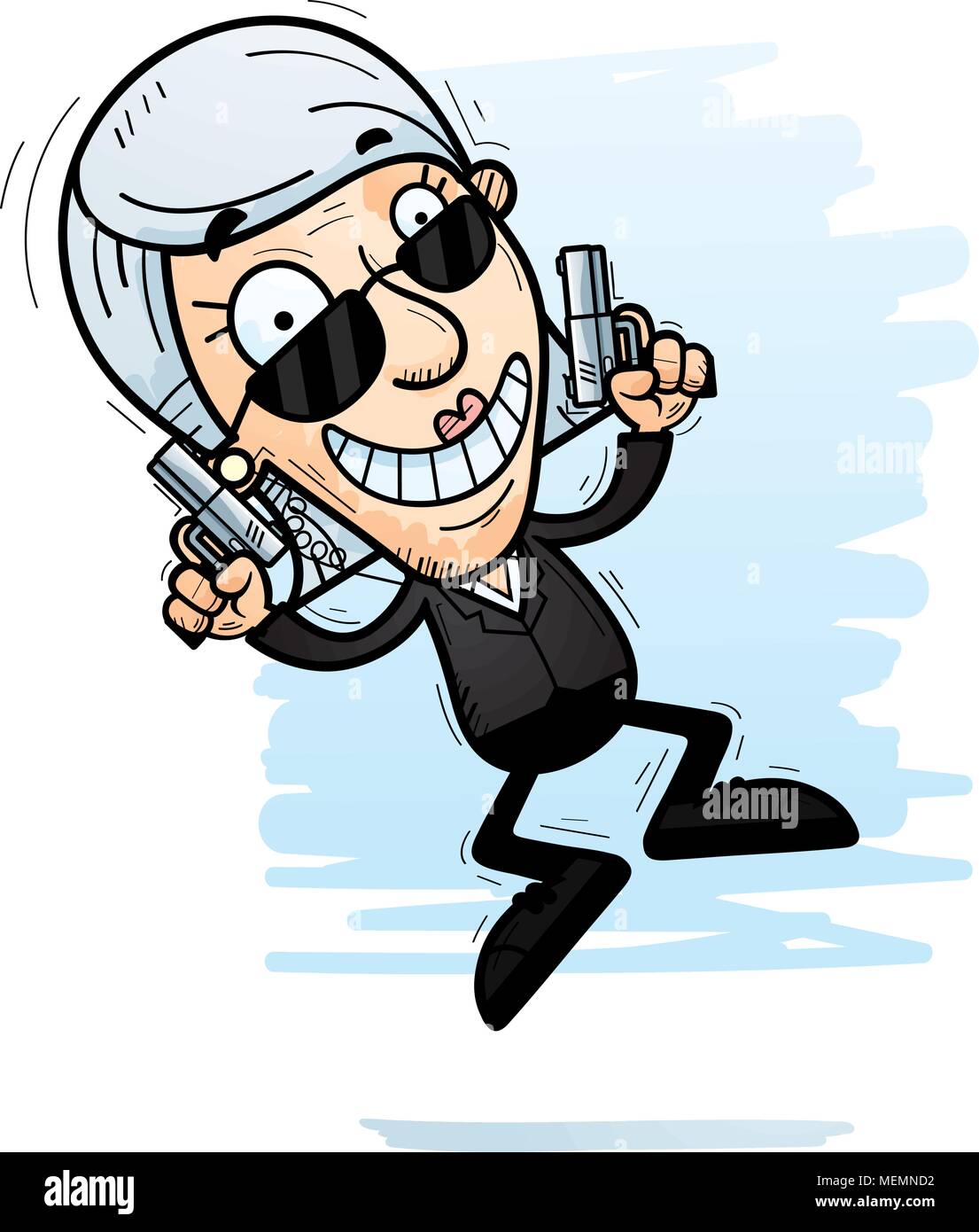 A cartoon illustration of a senior citizen woman secret service agent ...