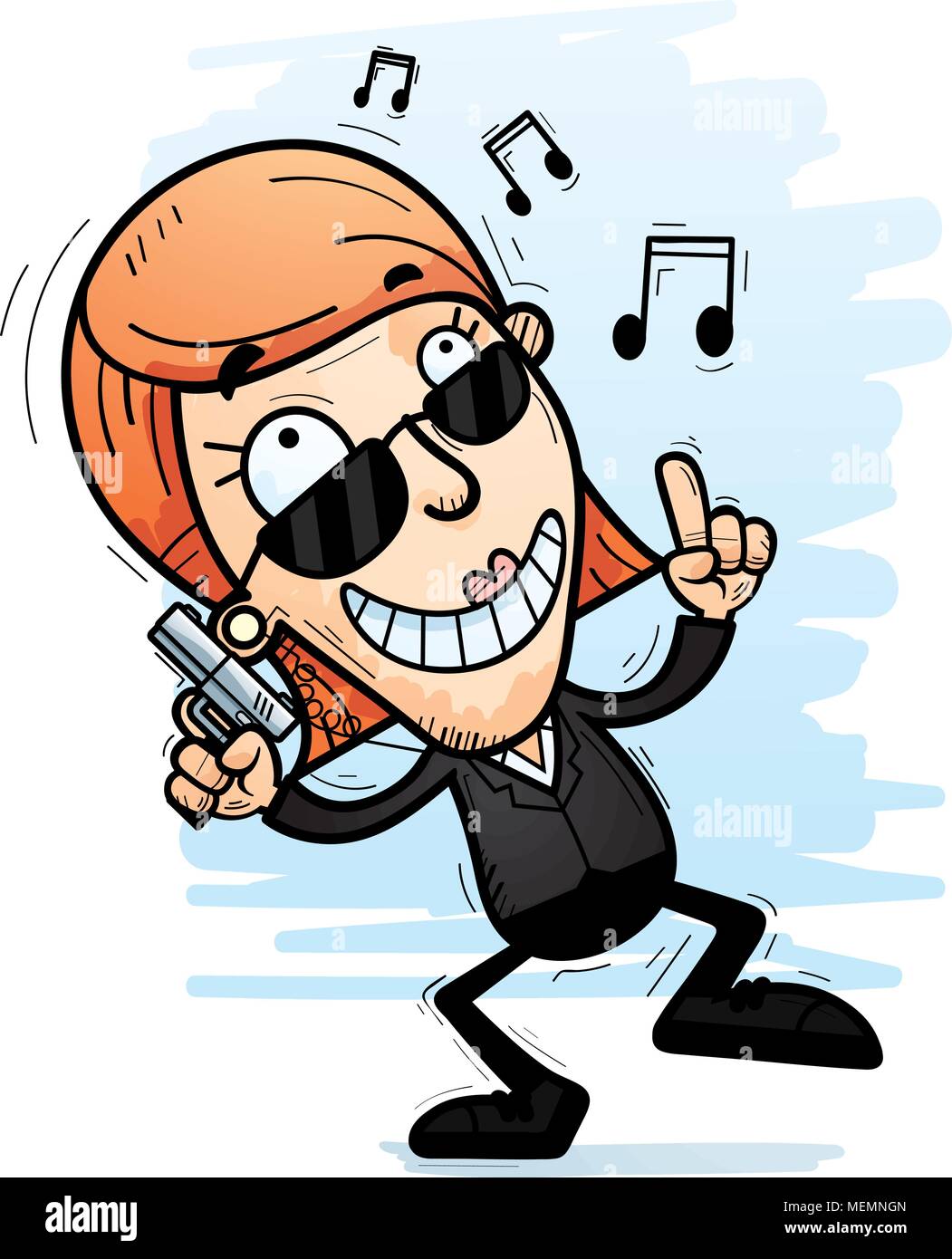 A cartoon illustration of a woman secret service agent dancing Stock ...