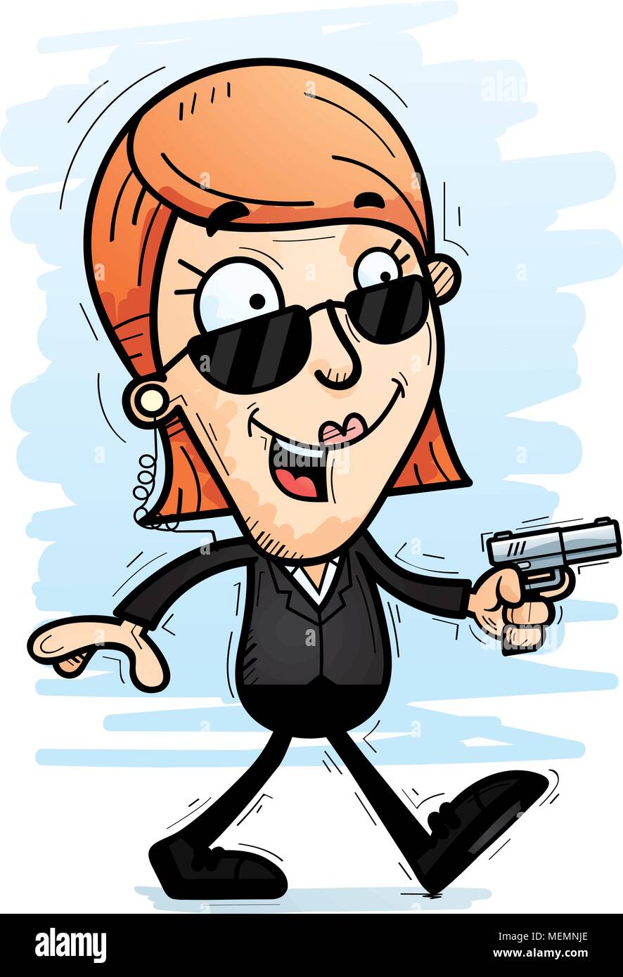 A cartoon illustration of a woman secret service agent walking Stock ...
