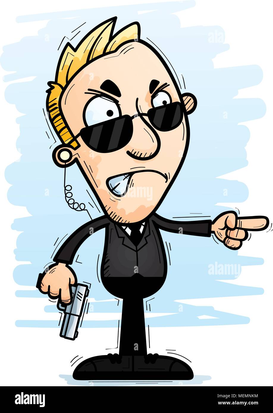 A cartoon illustration of a man secret service agent looking angry and ...