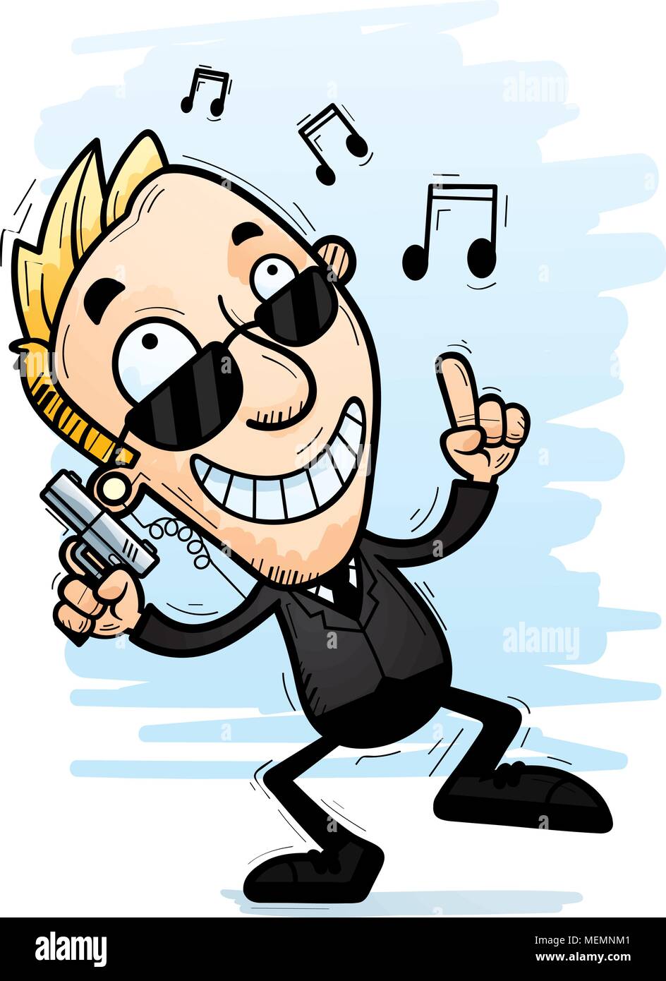 A cartoon illustration of a man secret service agent dancing Stock ...