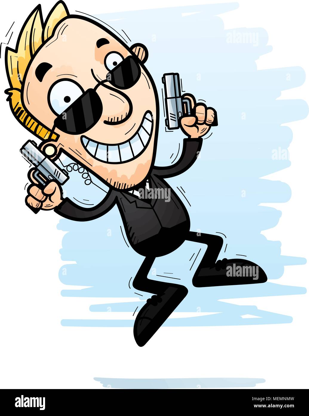 A cartoon illustration of a man secret service agent jumping Stock ...